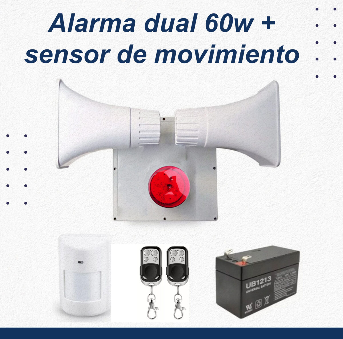 Alarma Comunitaria dual 60w + Bateria + Sensor Movimiento ...